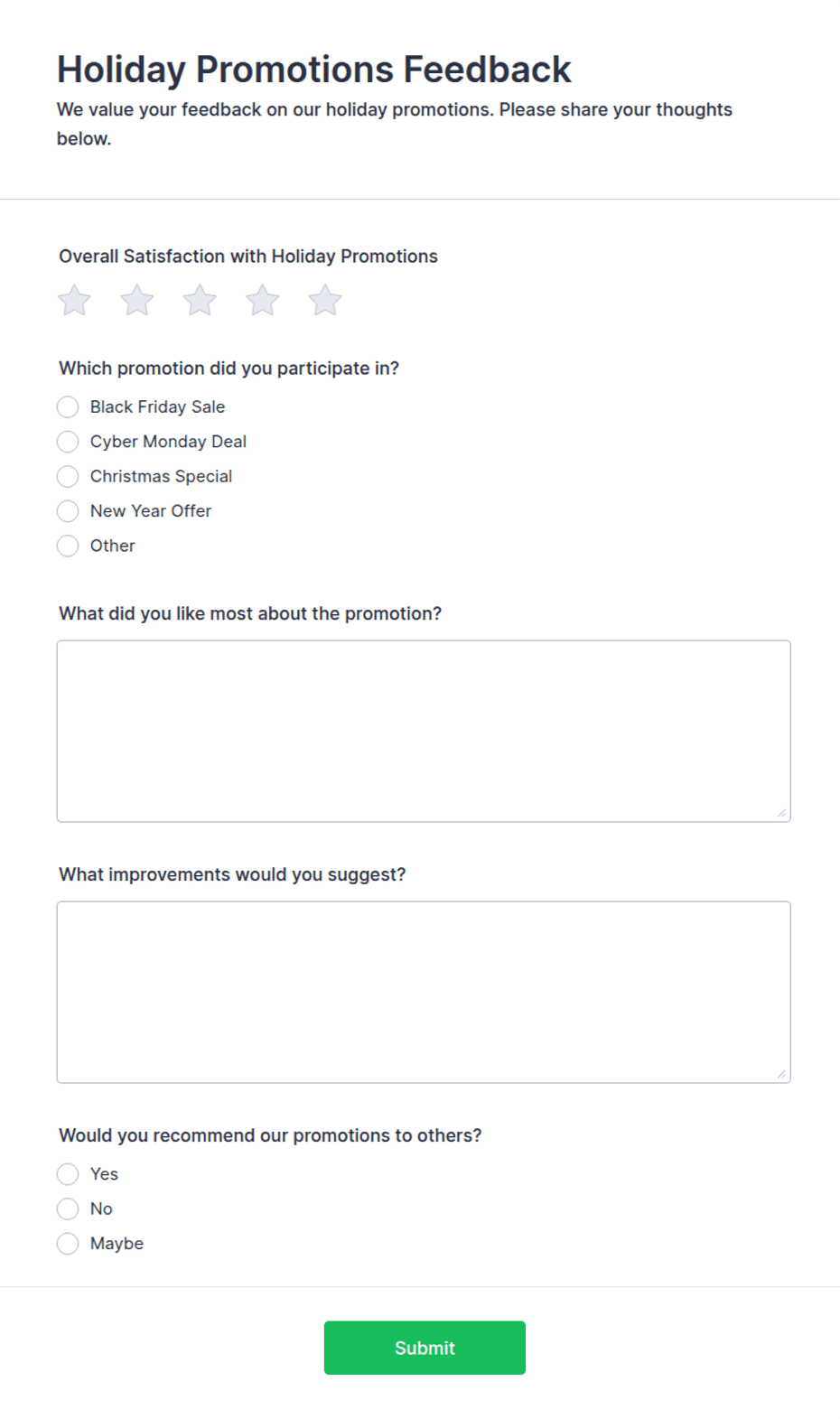 Holiday Promotions Feedback Form Template | Jotform