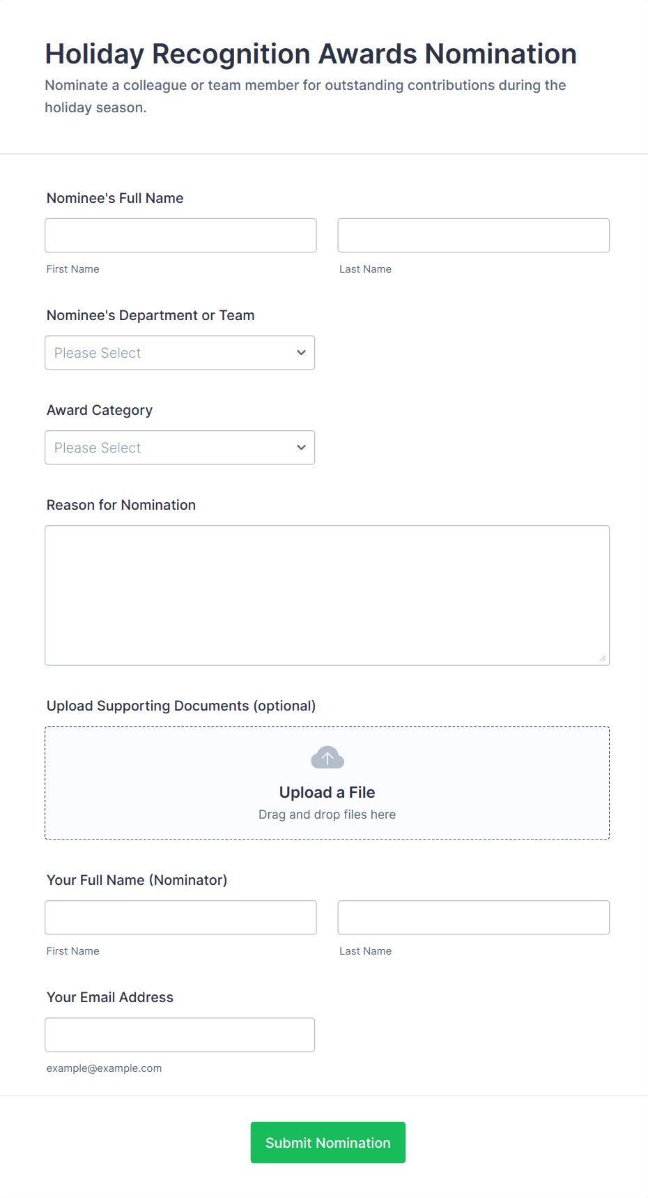 Holiday Recognition Awards Nomination Form Template | Jotform