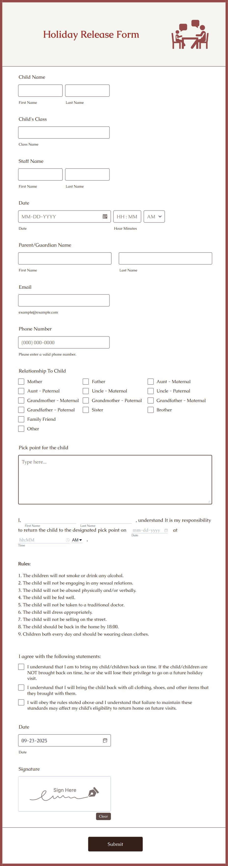 Holiday Release Form Template | Jotform