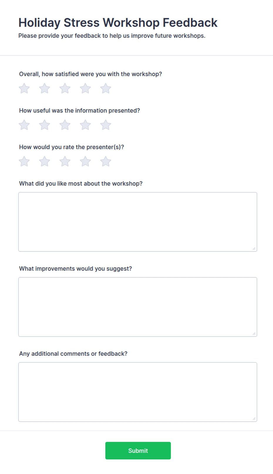 Holiday Stress Workshop Feedback Form Template | Jotform