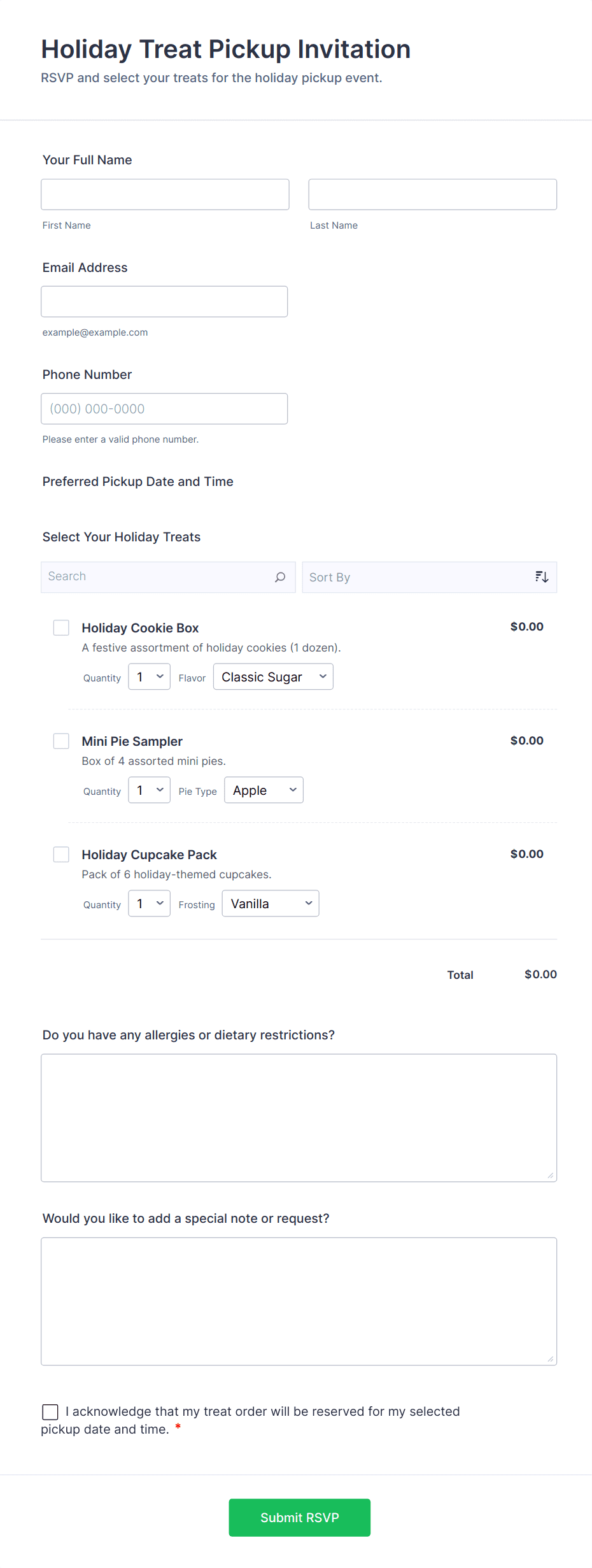 Holiday Treat Pickup Invitation Form Template | Jotform