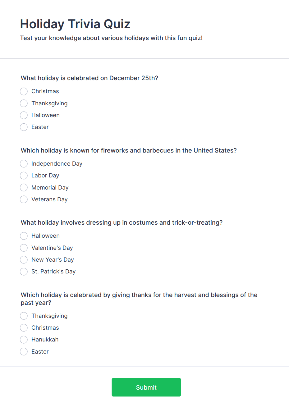 Holiday Trivia Quiz Form Template | Jotform