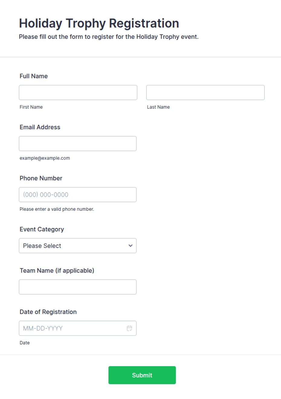 Holiday Trophy Registration Form Template | Jotform
