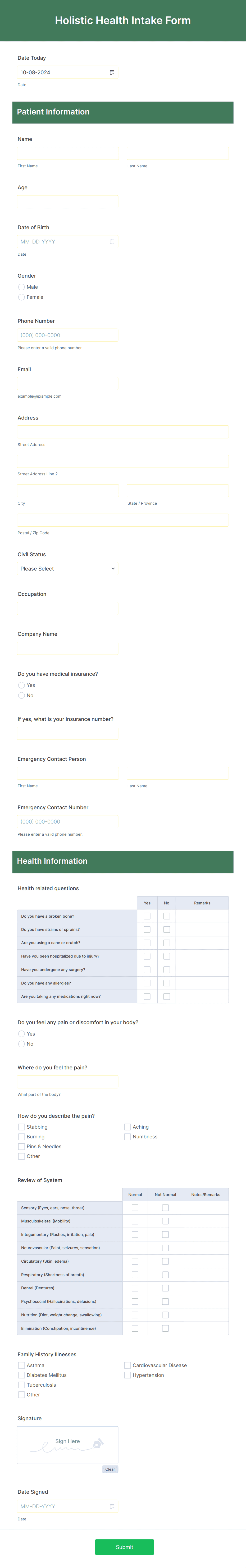 Holistic Health Intake Form Template | Jotform