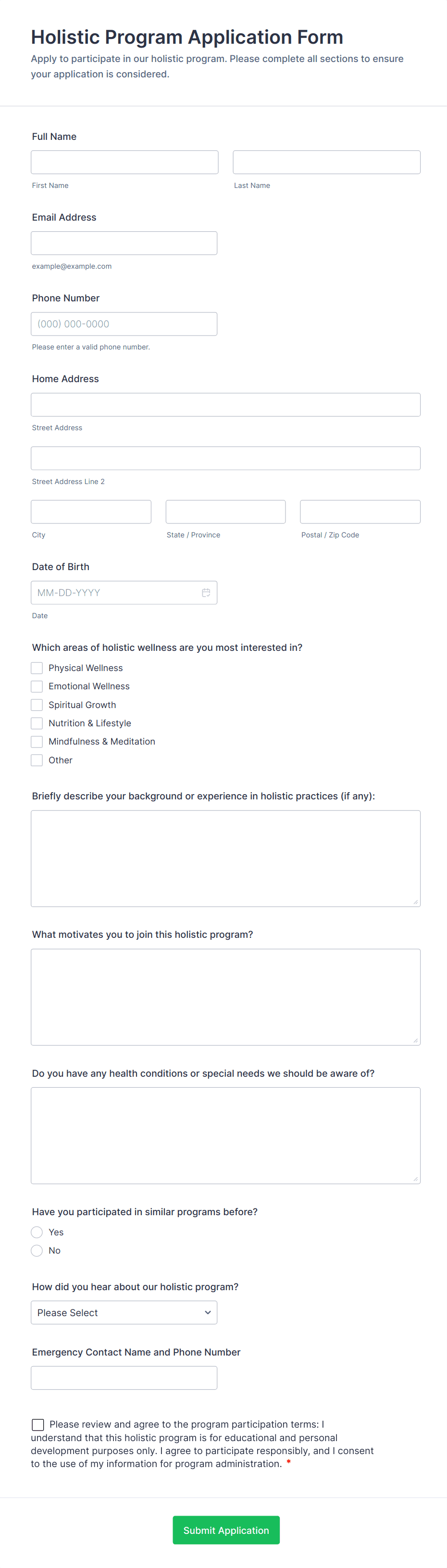 Holistic Program Application Form Form Template | Jotform