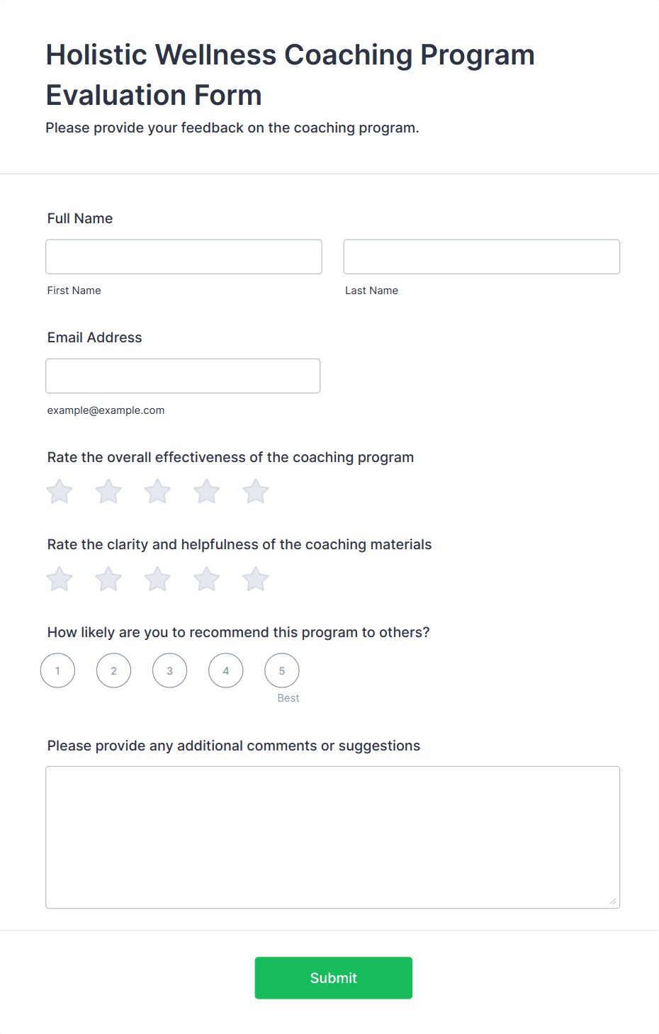 Holistic Wellness Coaching Program Evaluation Form Template | Jotform