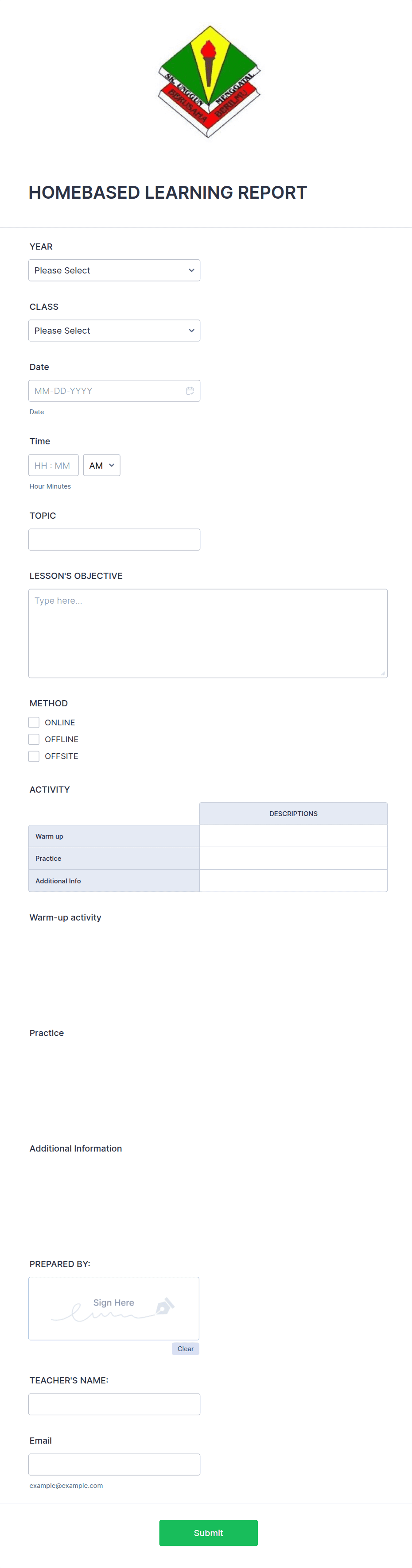 Home-Based Learning Report Form Template | Jotform