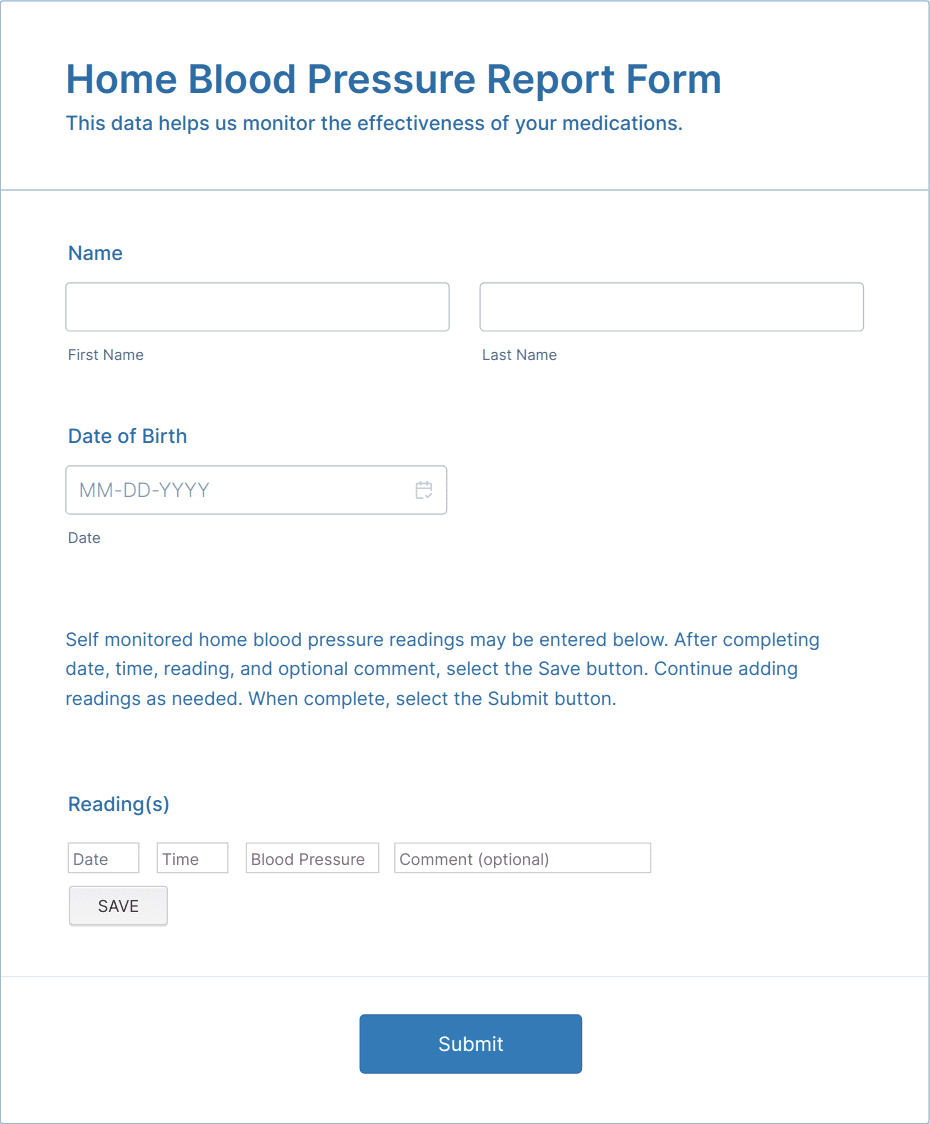 Home Blood Pressure Report Form Template | Jotform