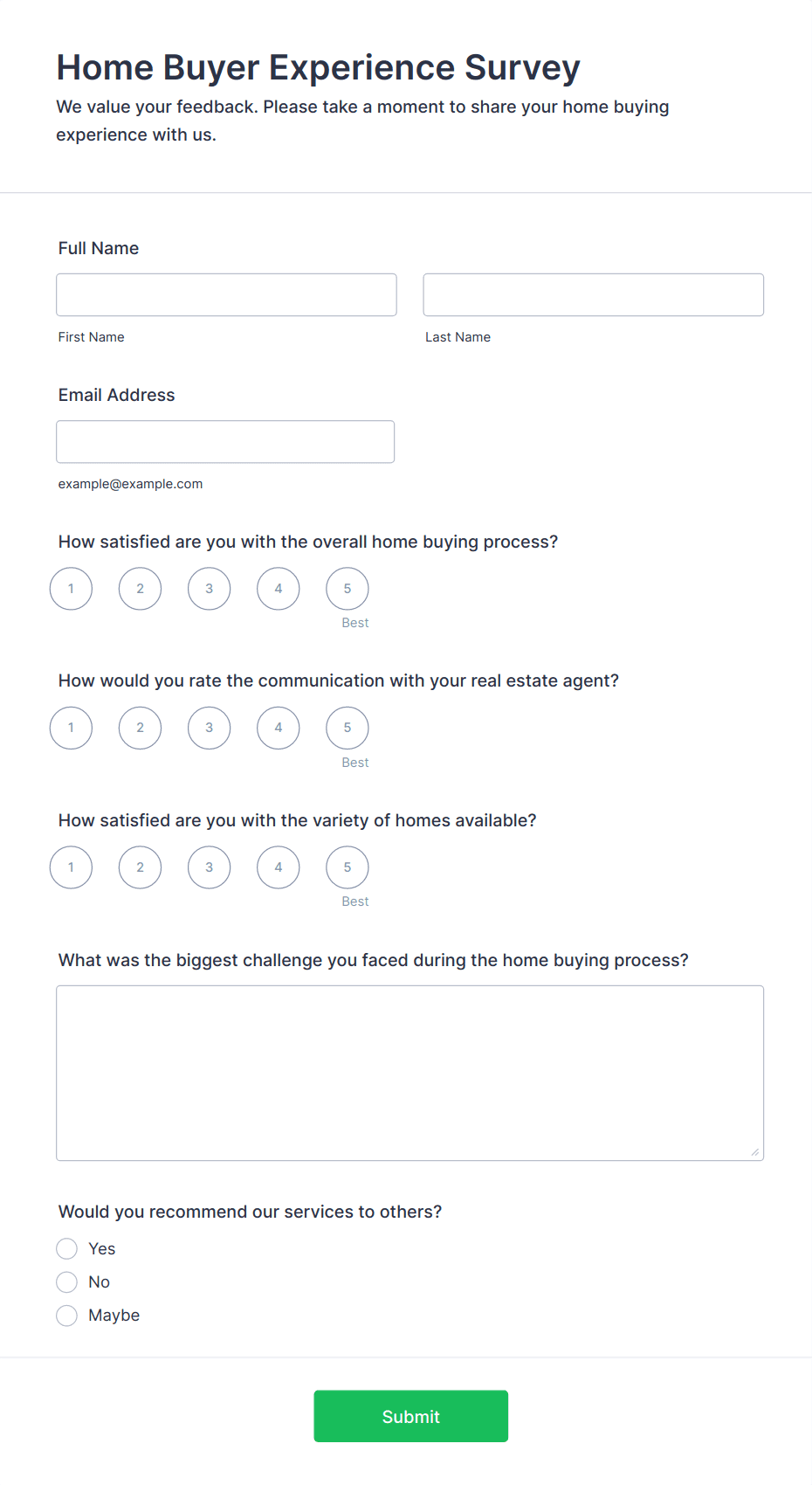 Home Buyer Experience Survey Form Template | Jotform