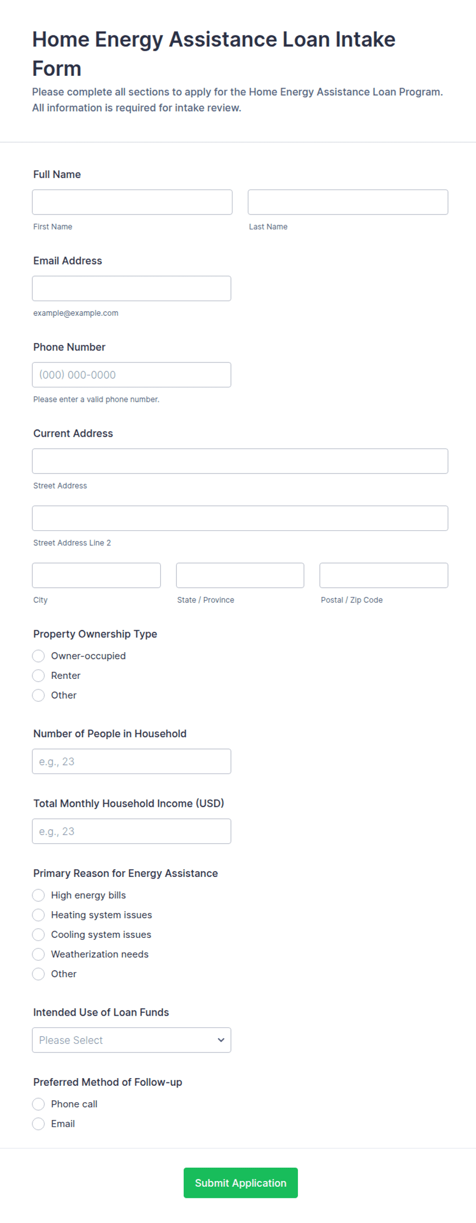 Home Energy Assistance Loan Intake Form Template | Jotform