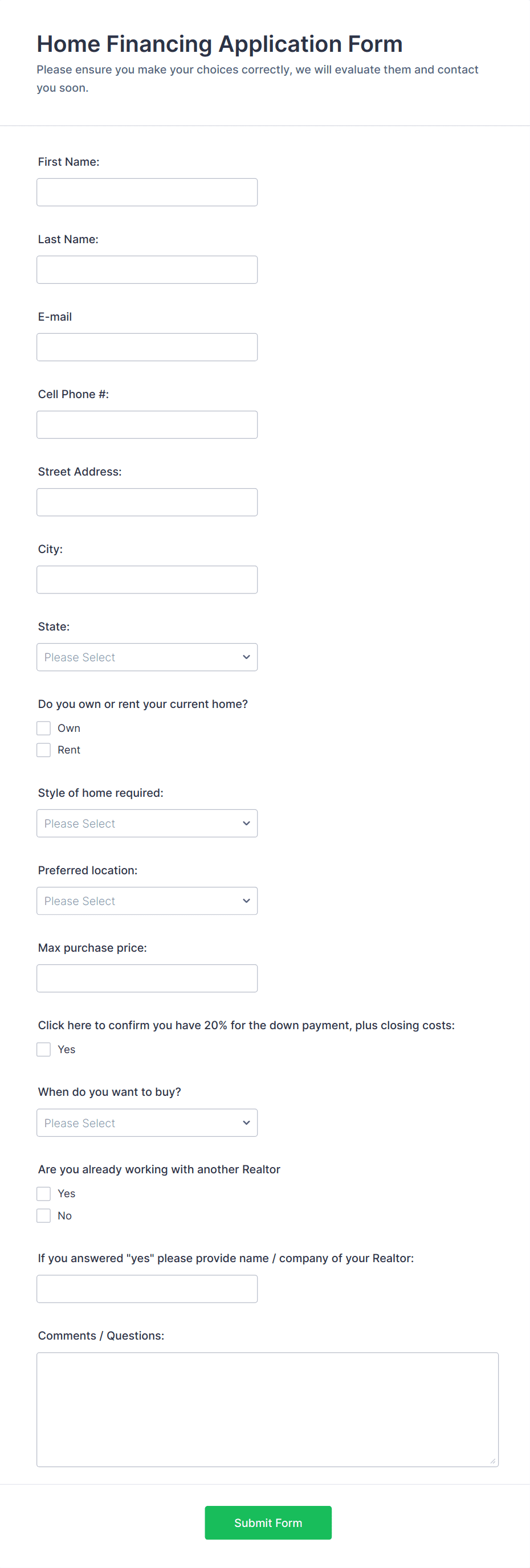 Home Financing Application Form Template | Jotform