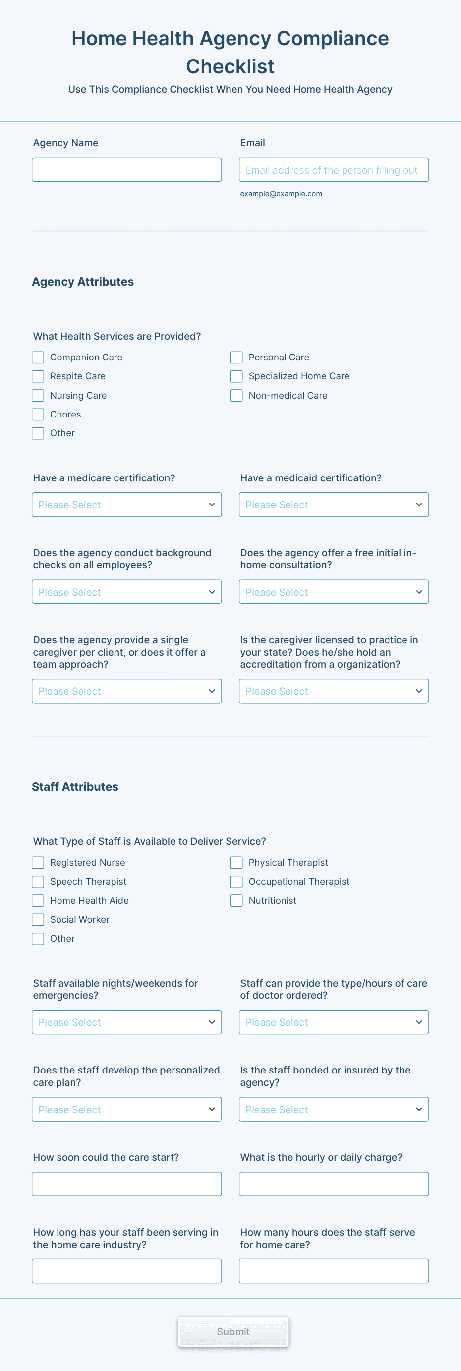 Home Health Agency Compliance Checklist Form Template | Jotform
