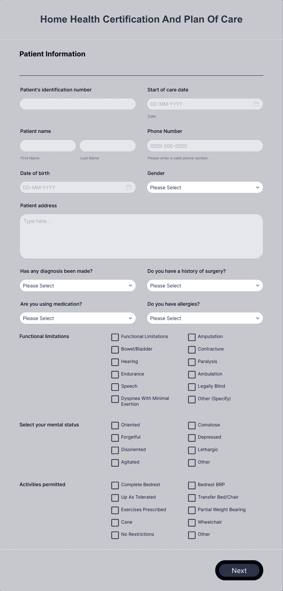 Home Health Certification And Plan Of Care Form Template | Jotform