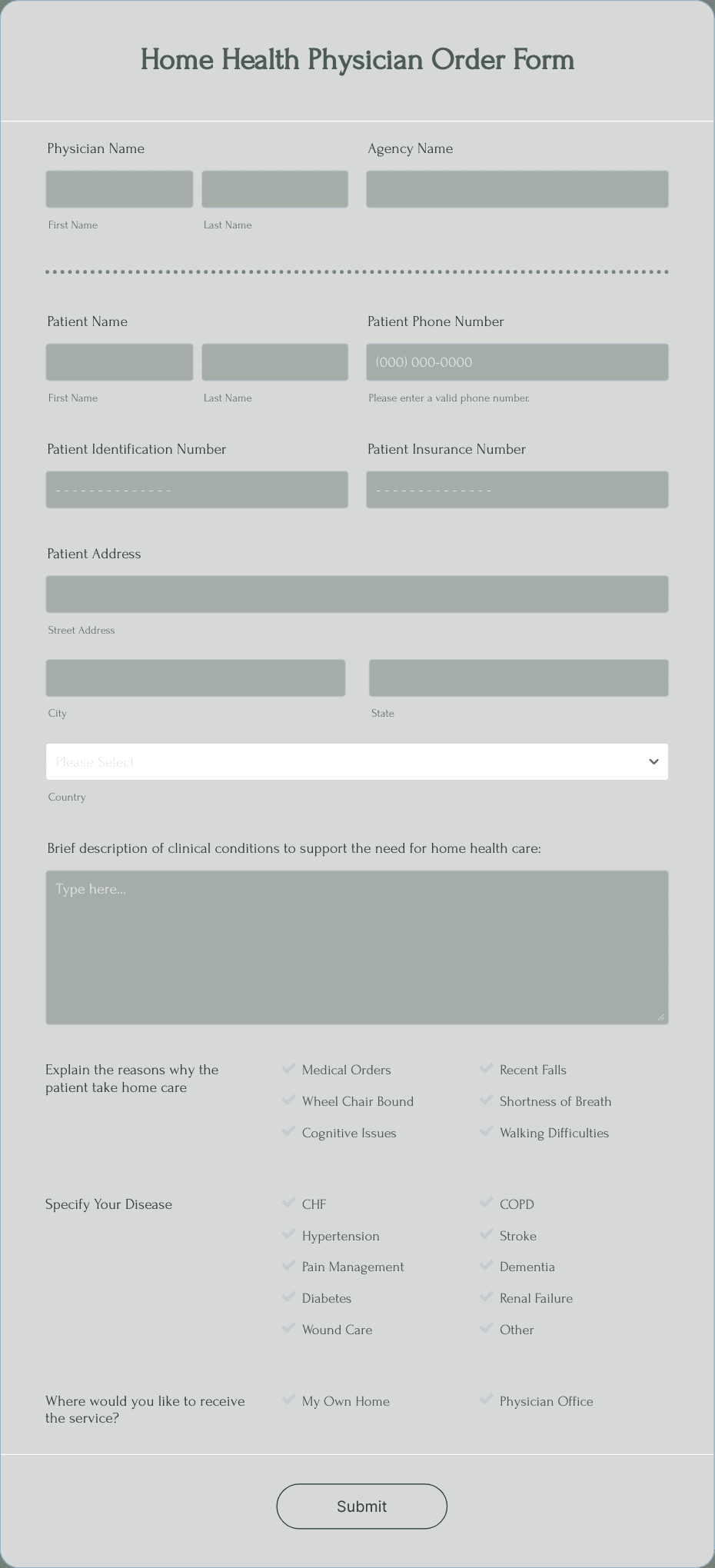Home Health Physician Order Form Template | Jotform