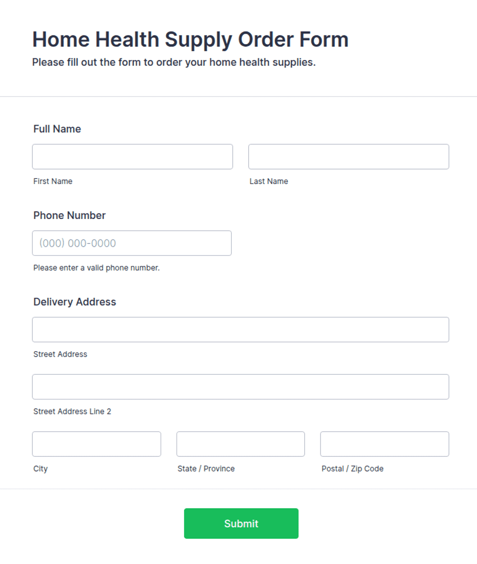 Home Health Supply Order Form Template | Jotform