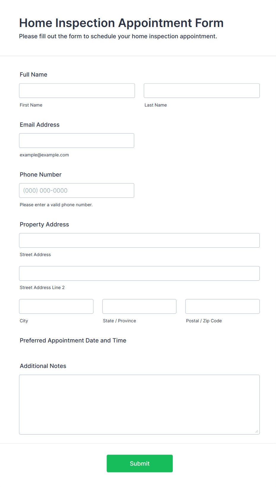 Home Inspection Appointment Form Template | Jotform