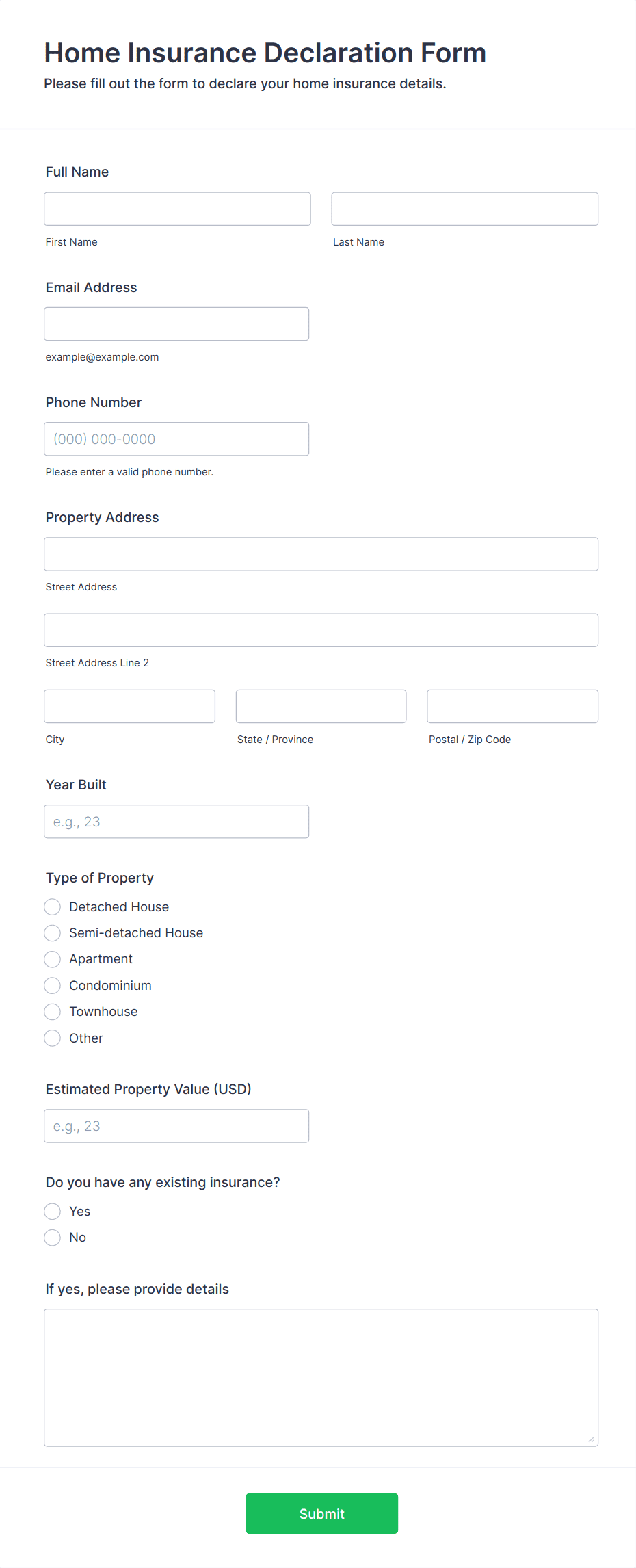 Home Insurance Declaration Form Template | Jotform