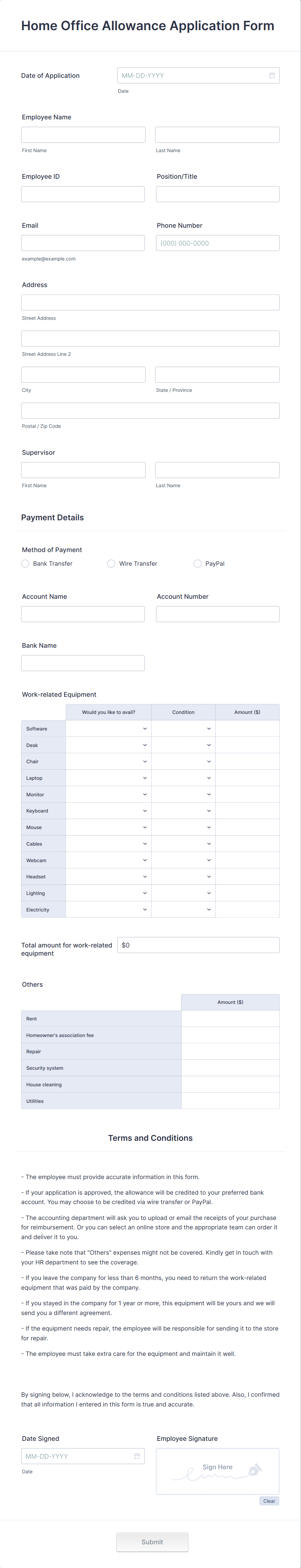 Home Office Allowance Application Form Template | Jotform
