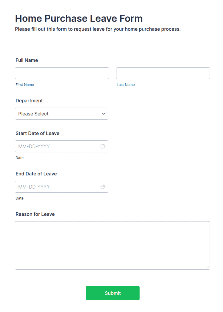 Home Purchase Leave Form Template | Jotform