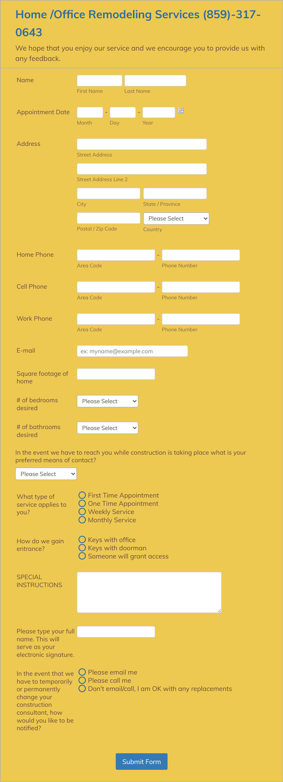 Home Remodeling Application Form Template | Jotform