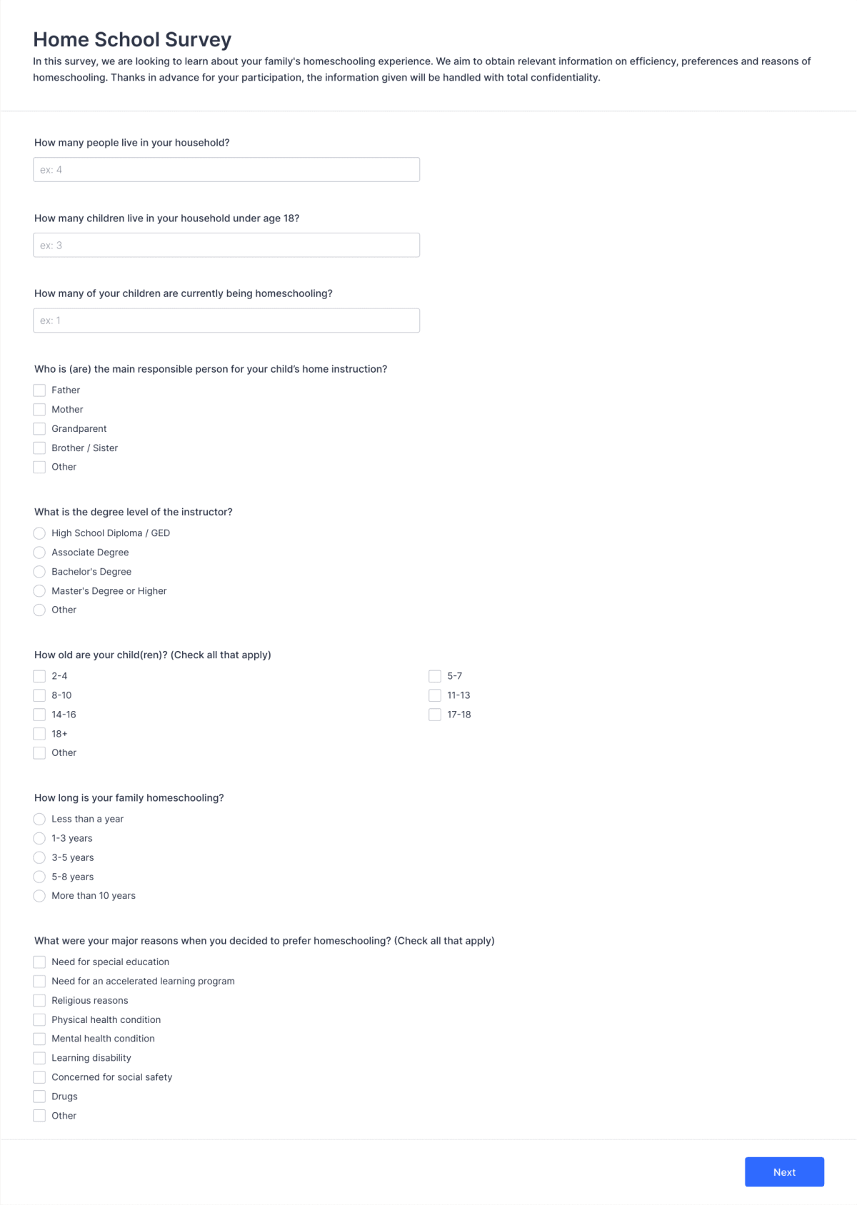 Home School Survey Form Template | Jotform