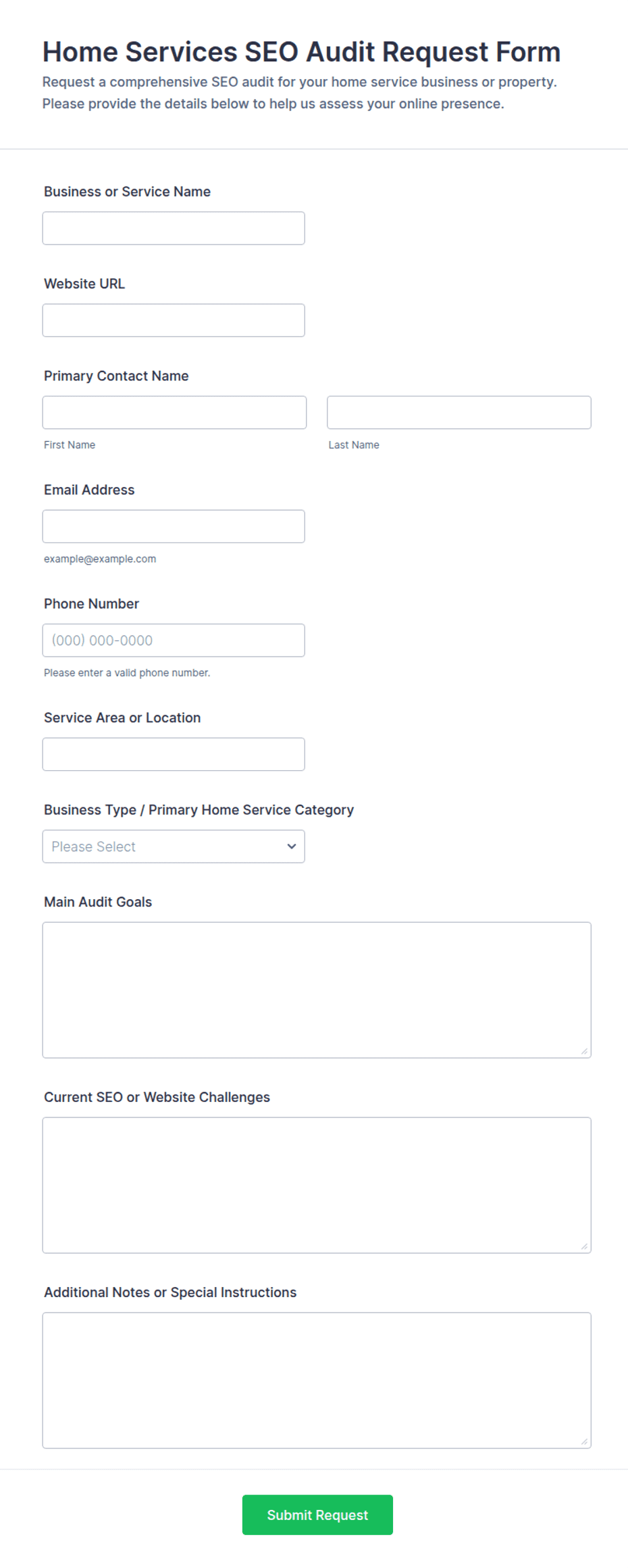 Home Services SEO Audit Request Form Template | Jotform