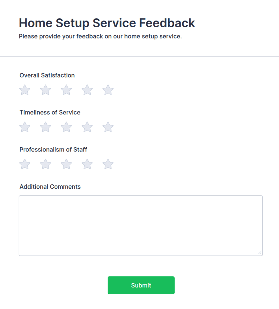 Home Setup Service Feedback Form Template | Jotform