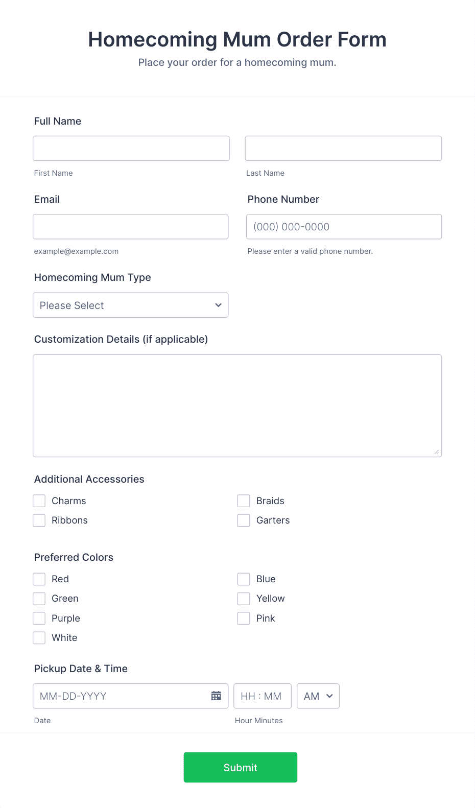 Homecoming Mum Order Form Template | Jotform