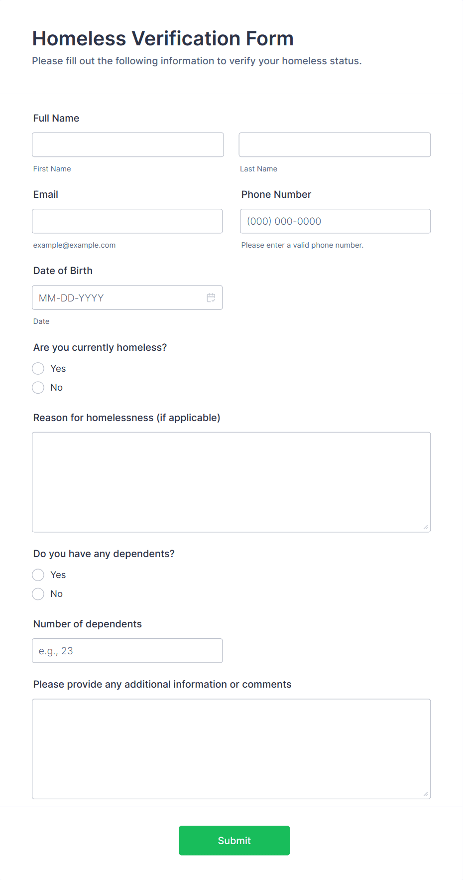 Homeless Verification Form Template | Jotform