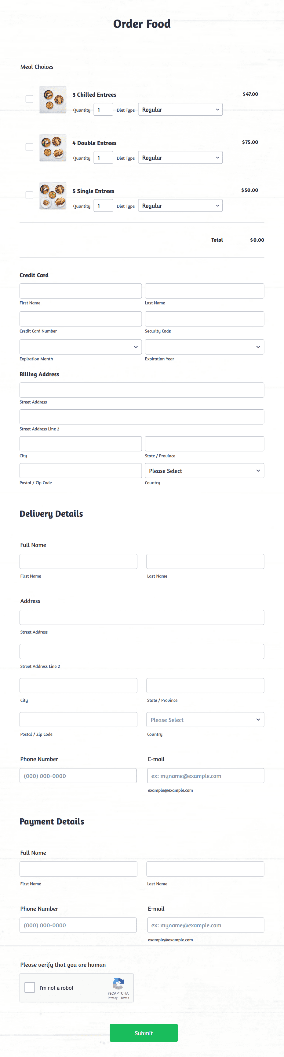 Food Online Order Form Template | Jotform