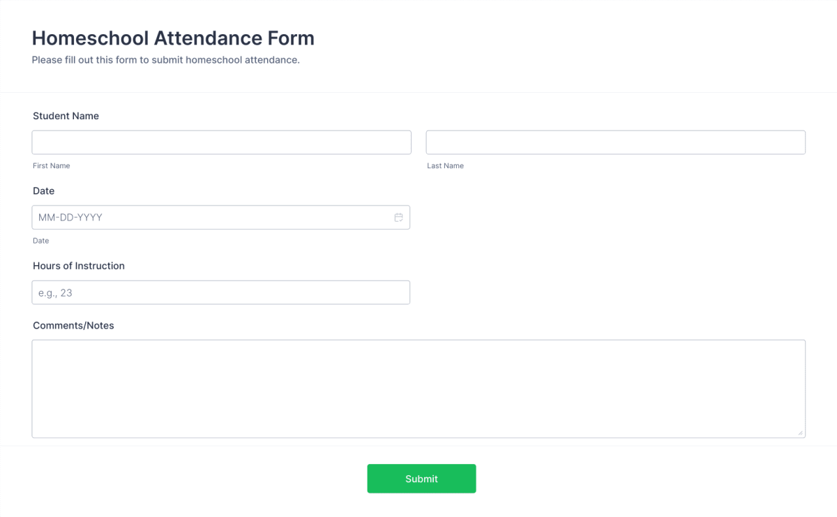Homeschool Attendance Form Template | Jotform