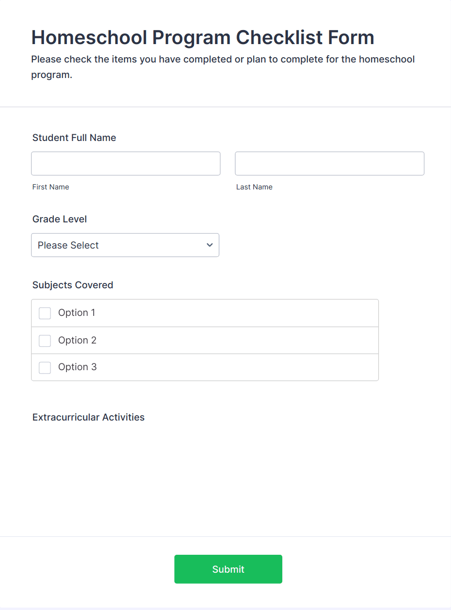 Homeschool Program Checklist Form Template | Jotform