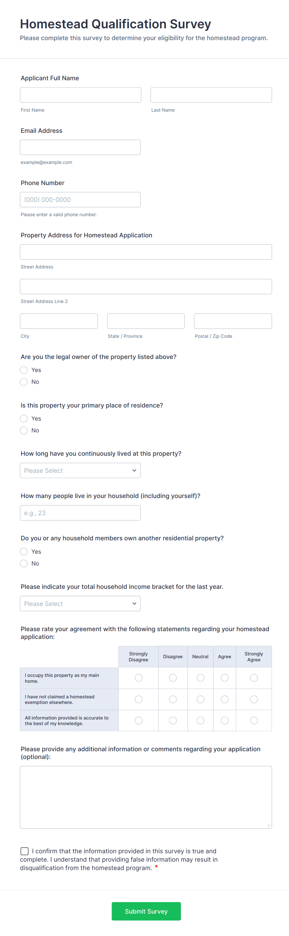 Homestead Qualification Survey Form Template | Jotform