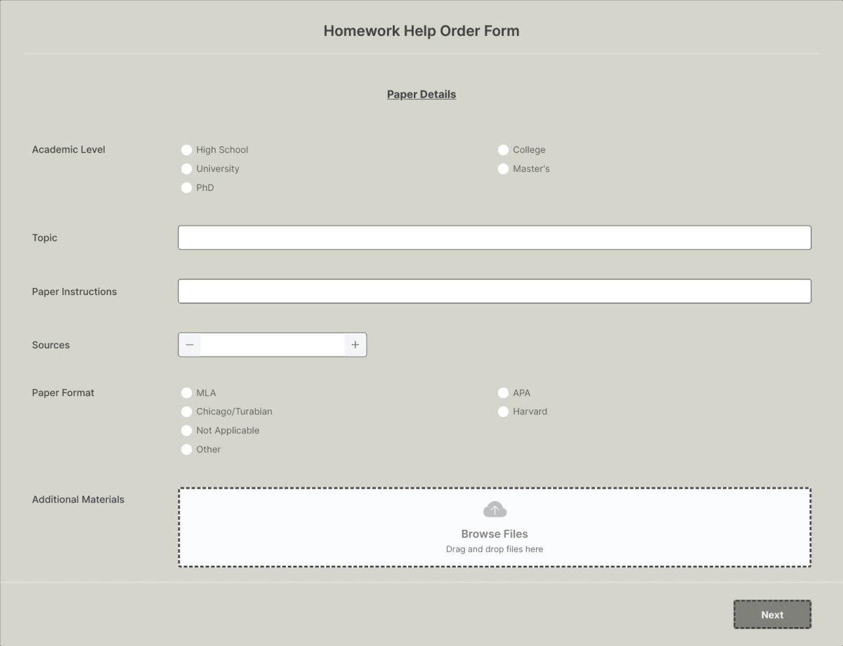 Homework Help Order Form Template | Jotform