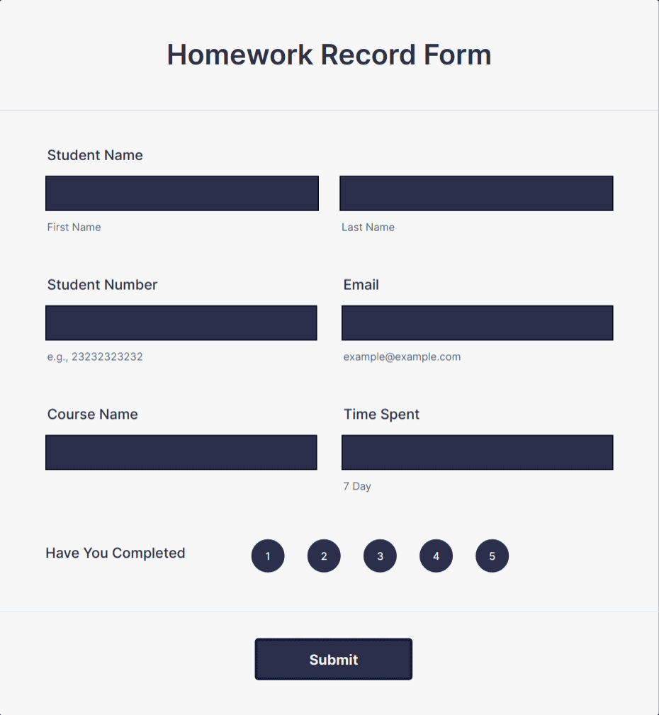 Homework Record Form Template | Jotform