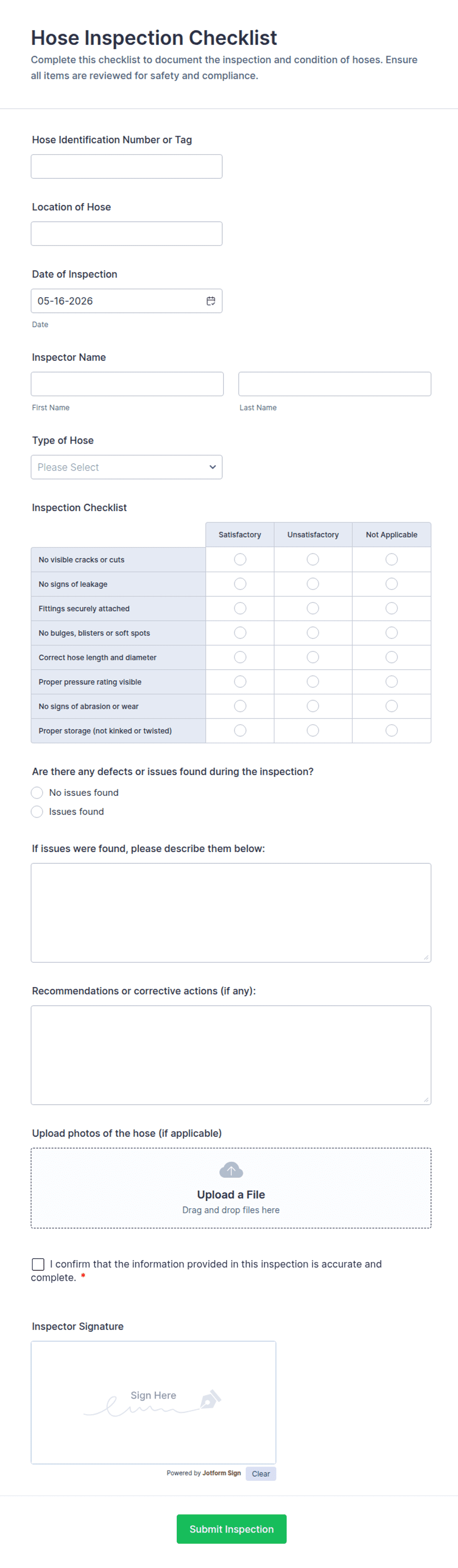 Hose Inspection Checklist Form Template | Jotform