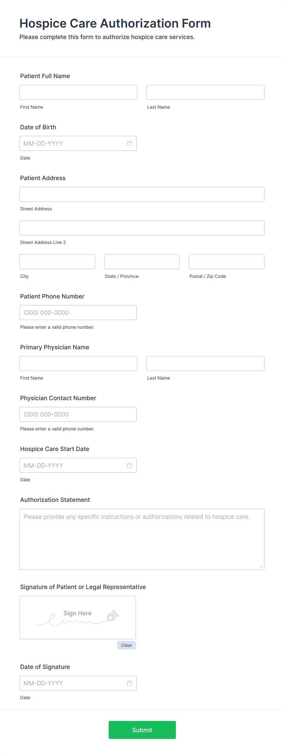 Hospice Care Authorization Form Template | Jotform