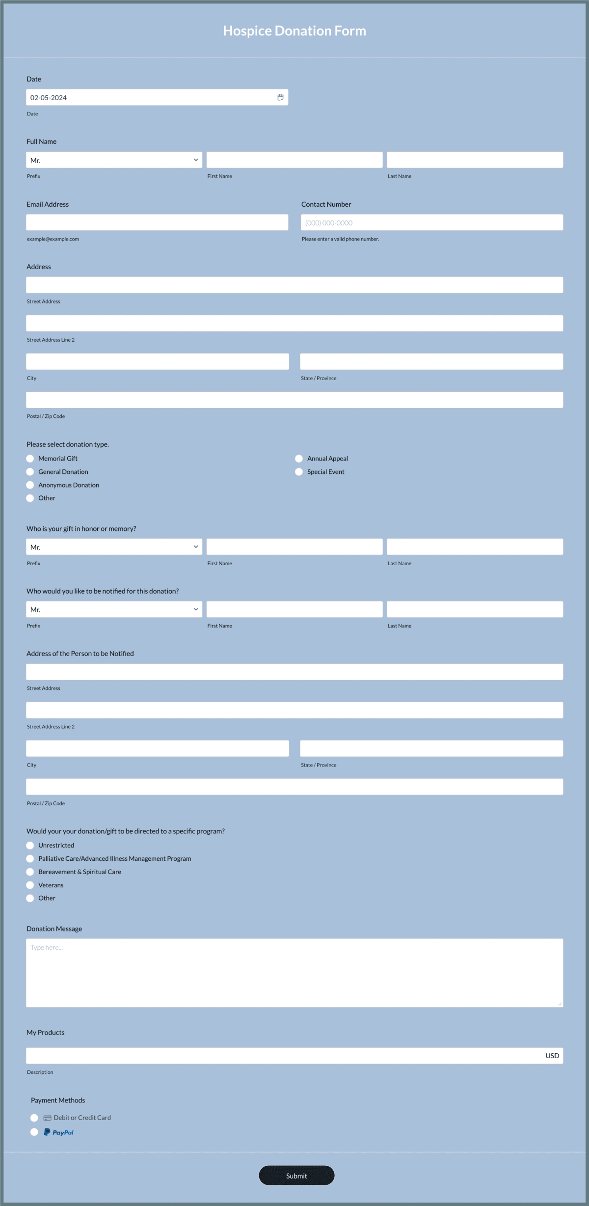 Hospice Donation Form Template | Jotform