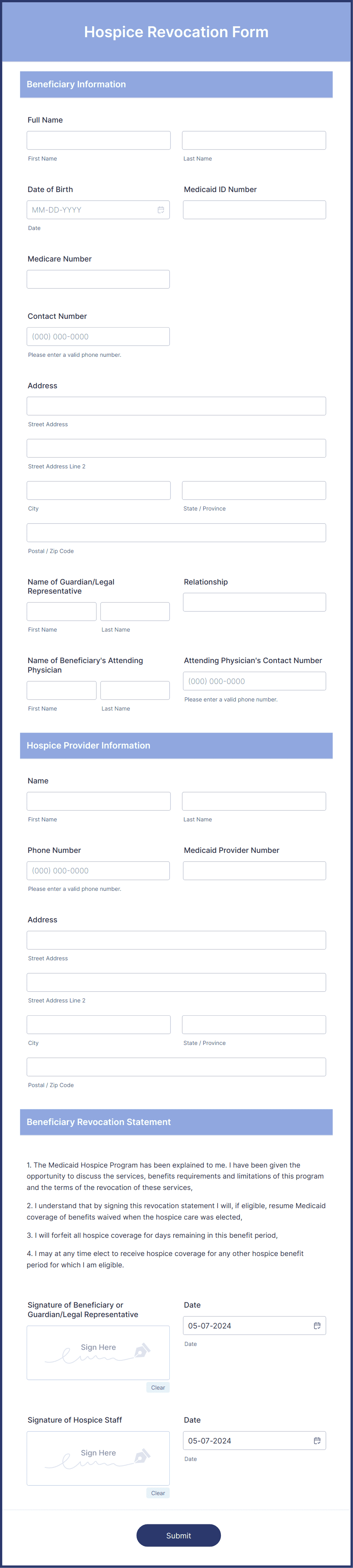 Hospice Revocation Form Template | Jotform
