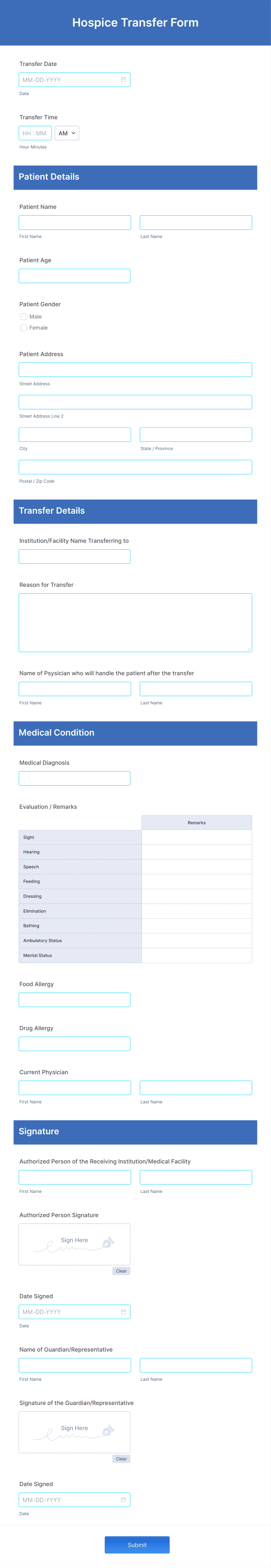 Hospice Transfer Form Template | Jotform