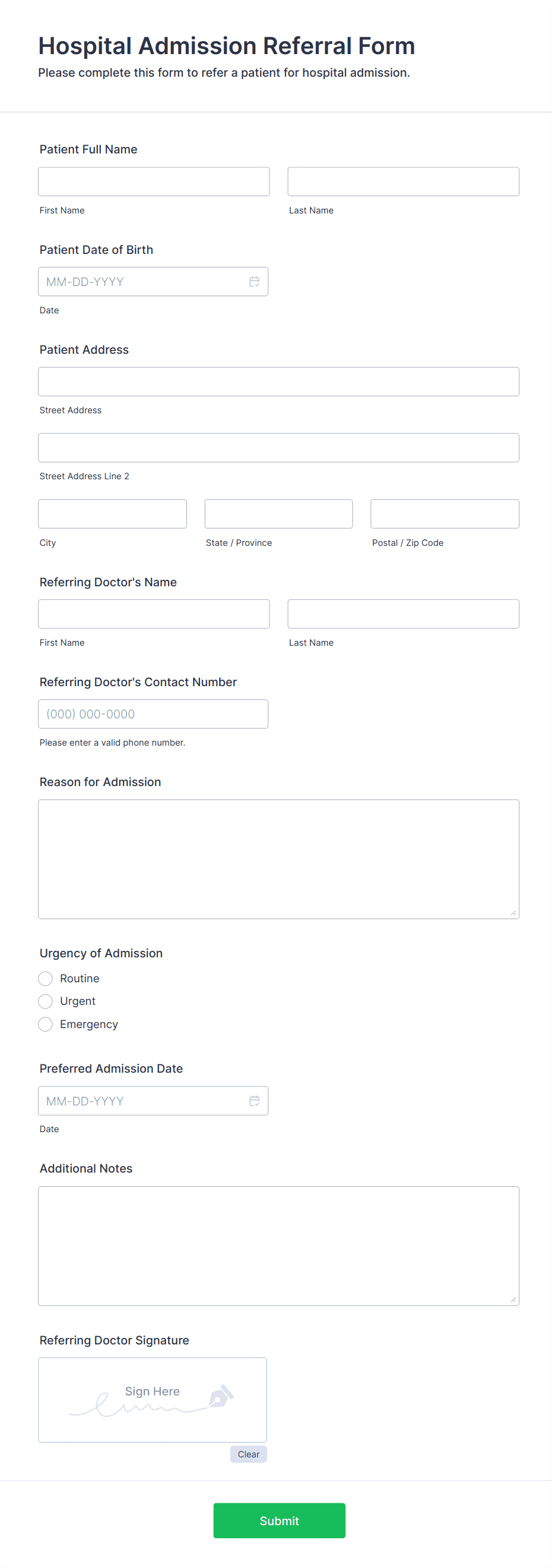 Hospital Admission Referral Form Template | Jotform