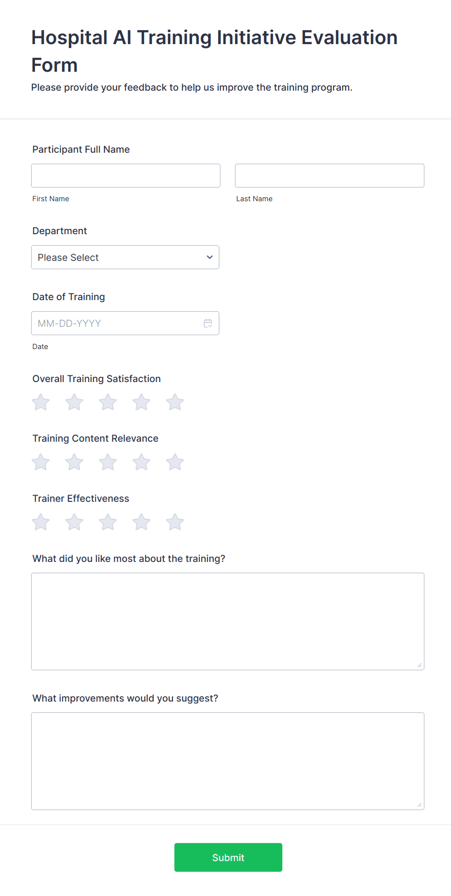 Hospital AI Training Initiative Evaluation Form Template | Jotform