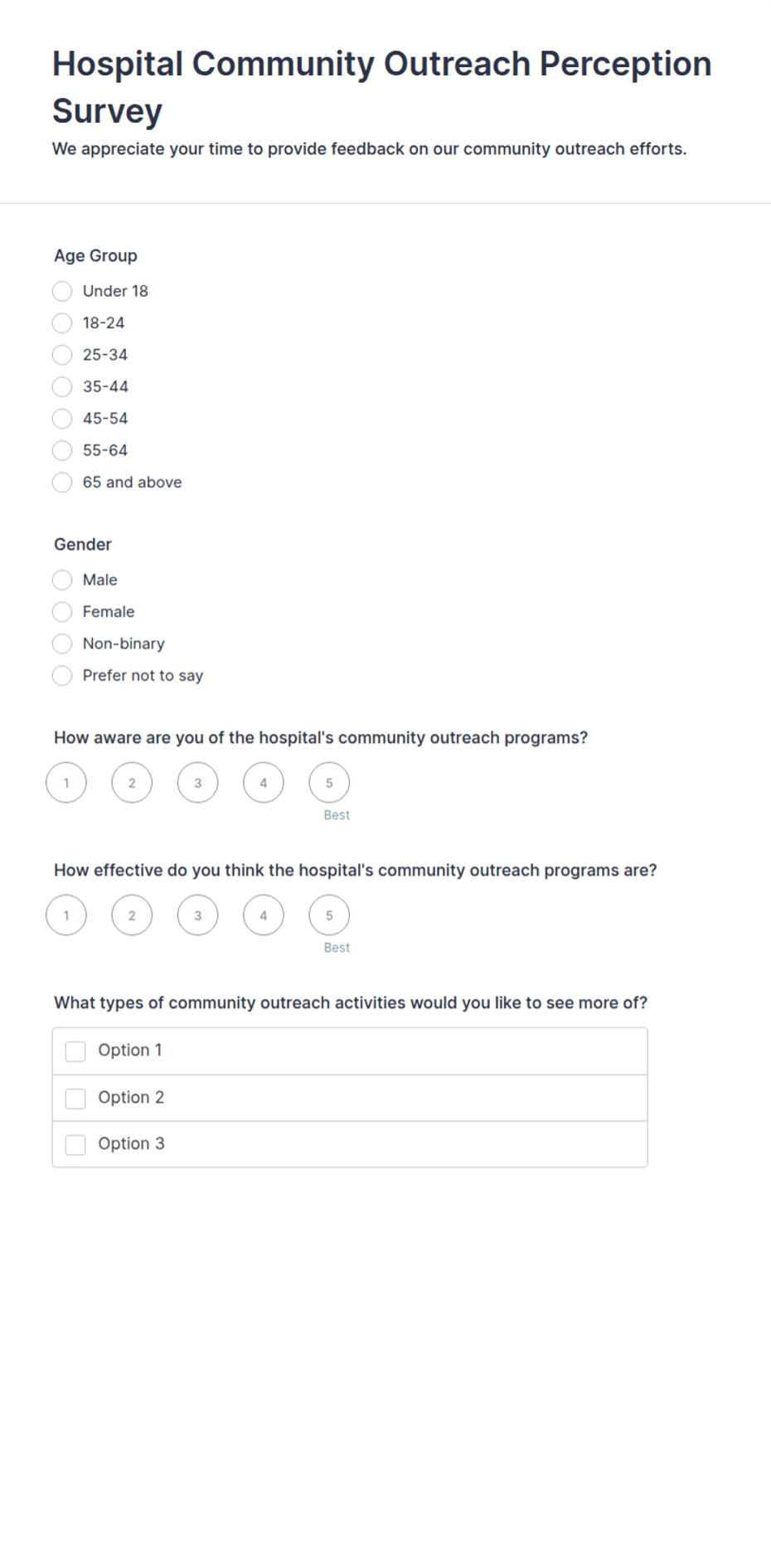 Hospital Community Outreach Perception Survey Form Template | Jotform