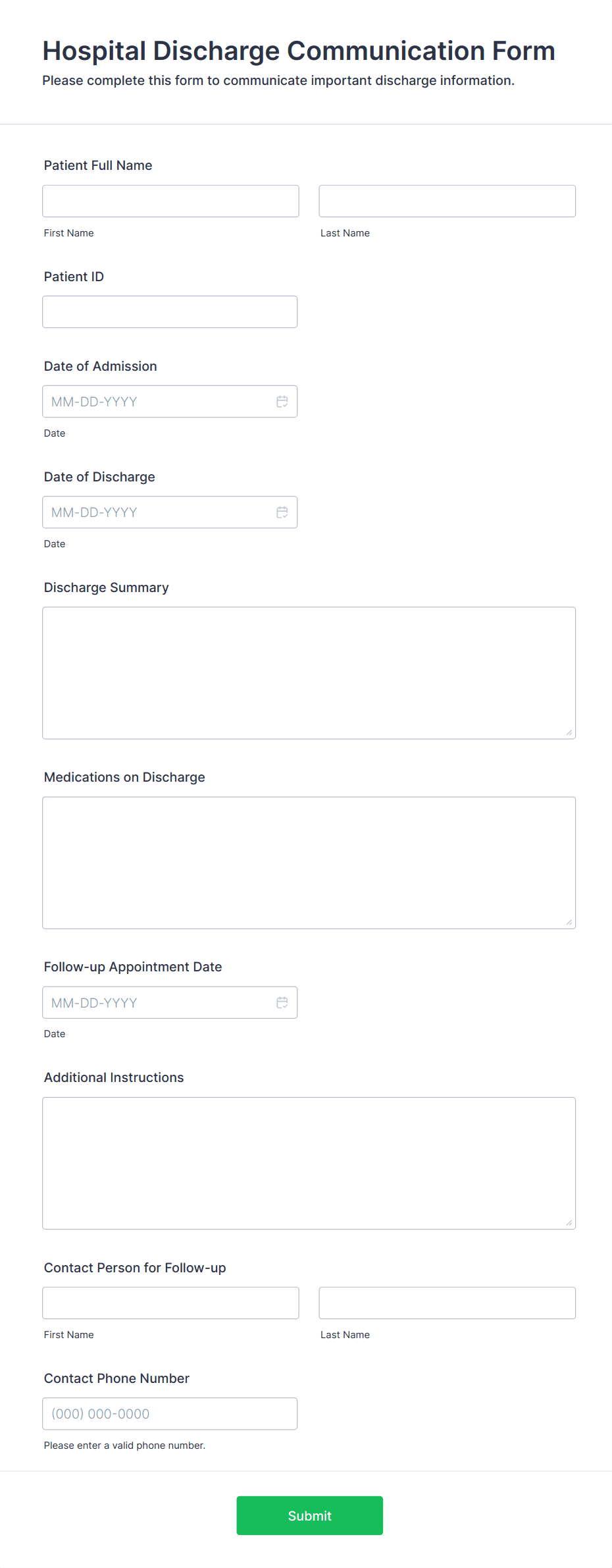 Hospital Discharge Communication Form Template | Jotform