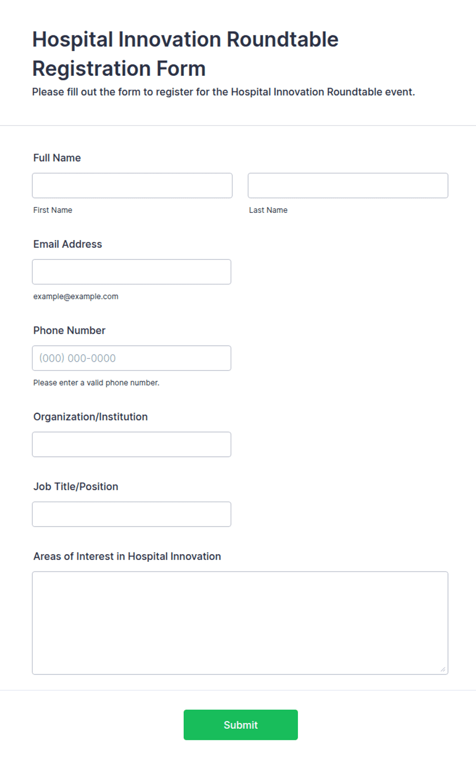 Hospital Innovation Roundtable Registration Form Template | Jotform