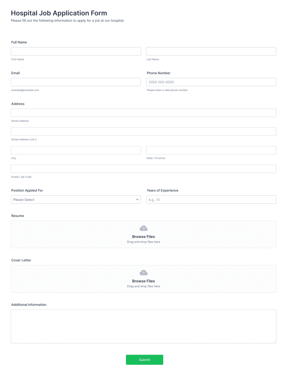 Hospital Job Application Form Template | Jotform