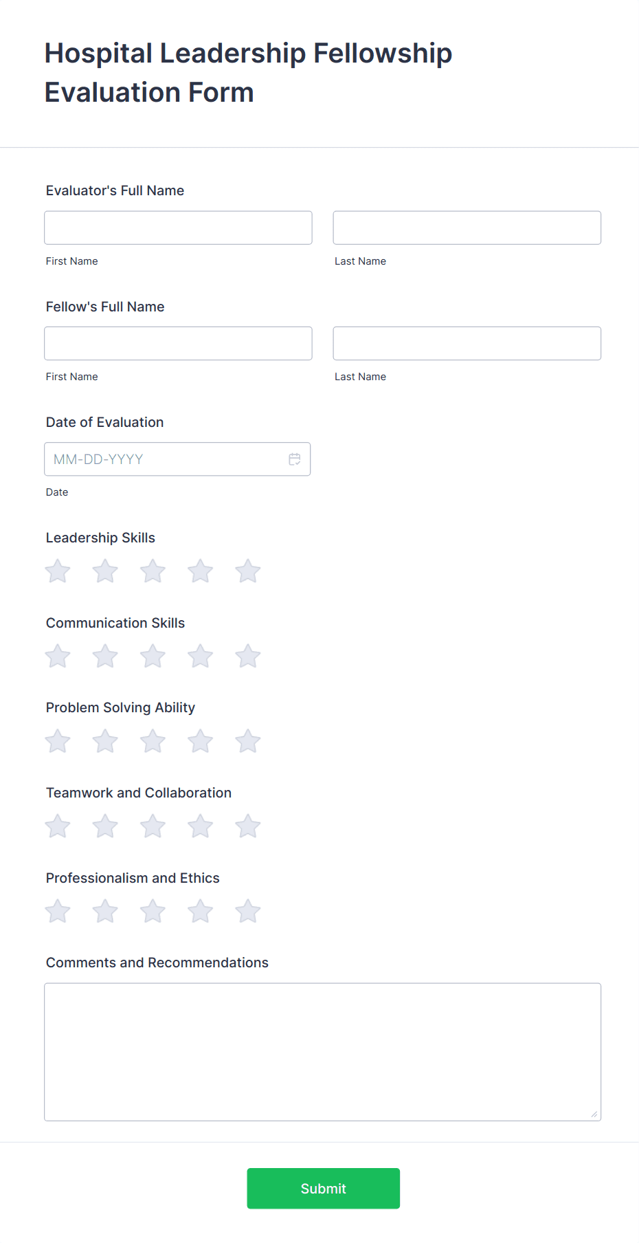 Hospital Leadership Fellowship Evaluation Form Template | Jotform