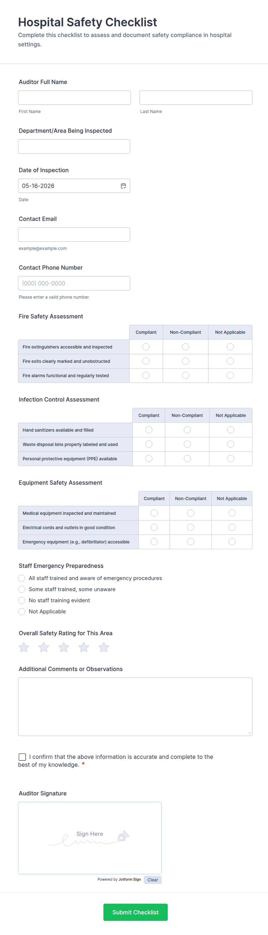 Hospital Safety Checklist Form Template | Jotform