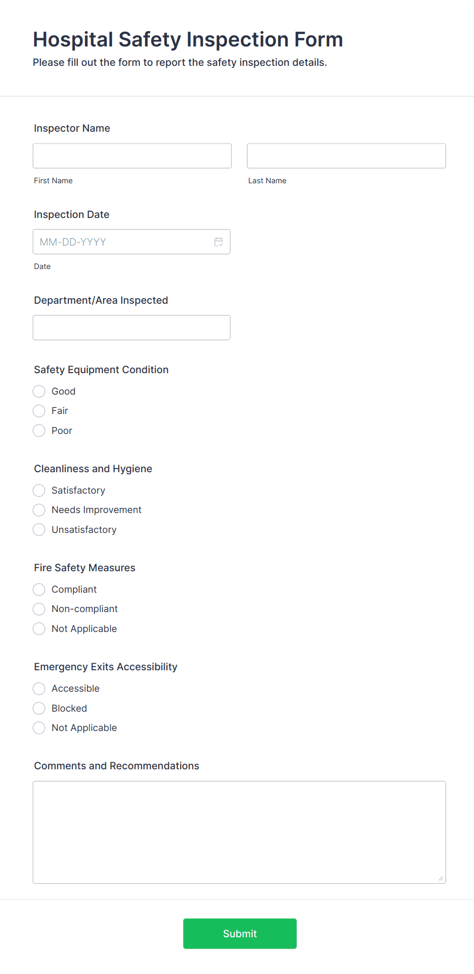 Hospital Safety Inspection Form Template | Jotform