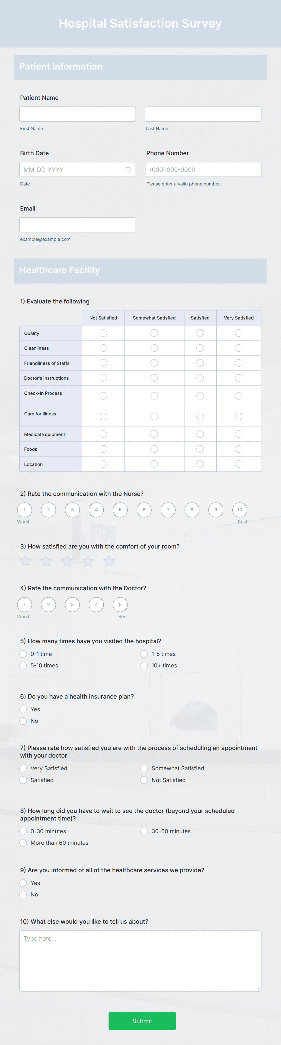 Hospital Satisfaction Survey Form Template | Jotform